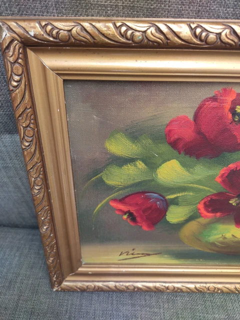 ANCIEN TABLEAU HUILE sur toile nature morte signé dans un encadrement d'original EUR 12,00 ...