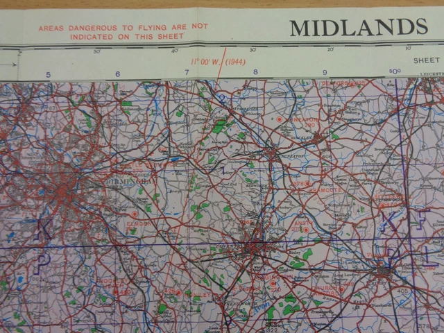 WW2 (1944) RAF MAP entitled "MIDLANDS" (Entire BIRMINGHAM to LONDON ...