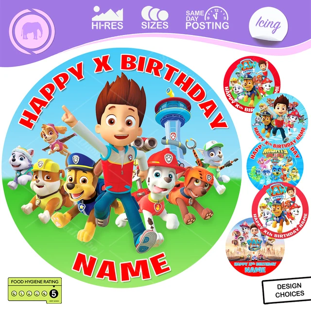 PAW PATROL PERSONALISED Circle Round Cake Topper Decoration Edible ...