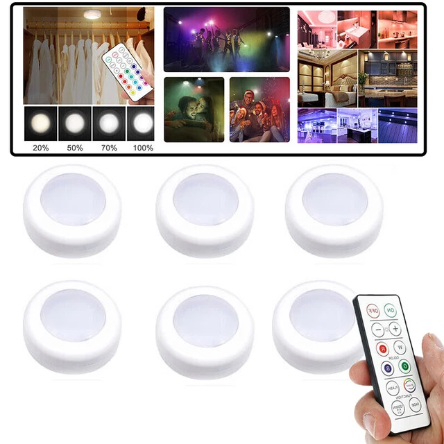 6X RGB WIRELESS LED Puck Lights Closet Lights Under Cabinet Lighting ...