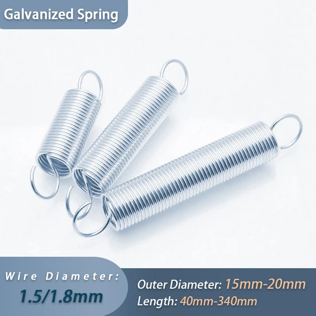 GALVANIZED EXPANSION SPRINGS Wire Dia 1.5/1.8mm Hook Tension Extension ...