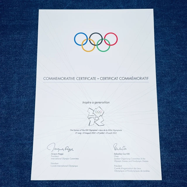 OFFICIAL COMMEMORATIVE CERTIFICATE from London 2012 Olympic Games £39. ...