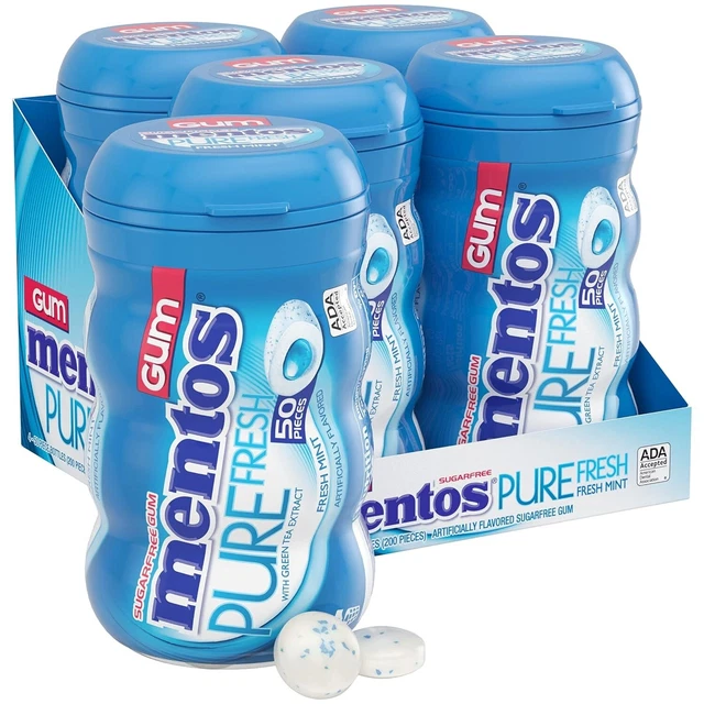 MENTOS PURE FRESH Sugar-Free Chewing Gum Fresh Mint, 50 Piece Bottle 4 ...