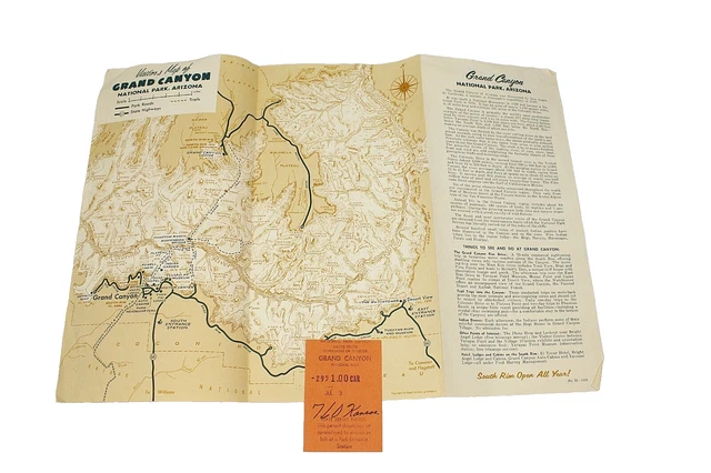 1959 VISITOR'S MAP OF GRAND CANYON National Park Arizona Trails ...