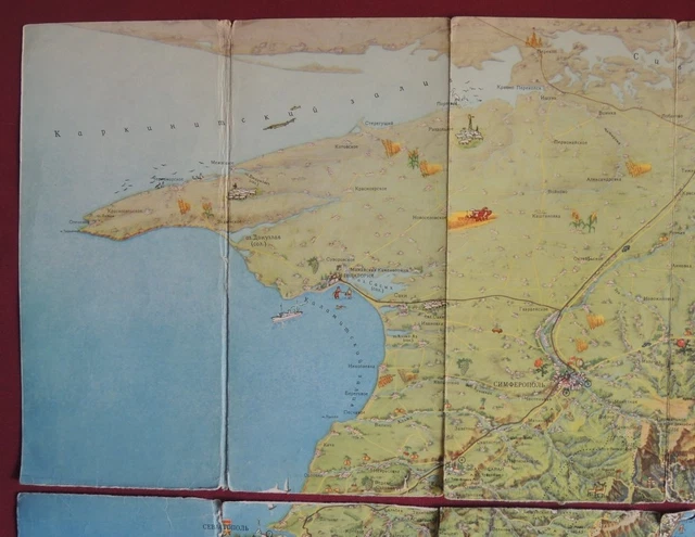 CRIMEA 1960'S USSR MAP Sightseeing Plan Vintage Soviet Big Old POSTER £ ...