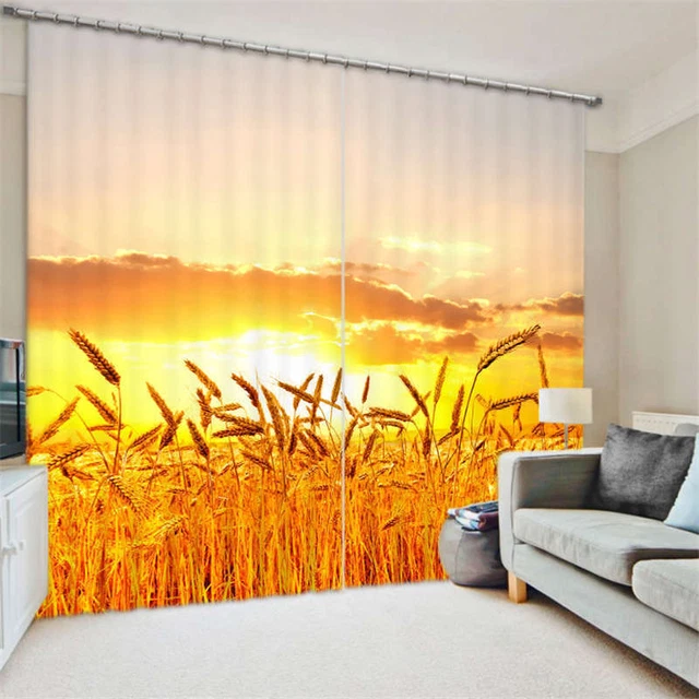 CORN FIELD SUNRISE 3D Blockout Photo Mural Printing Curtains Draps ...
