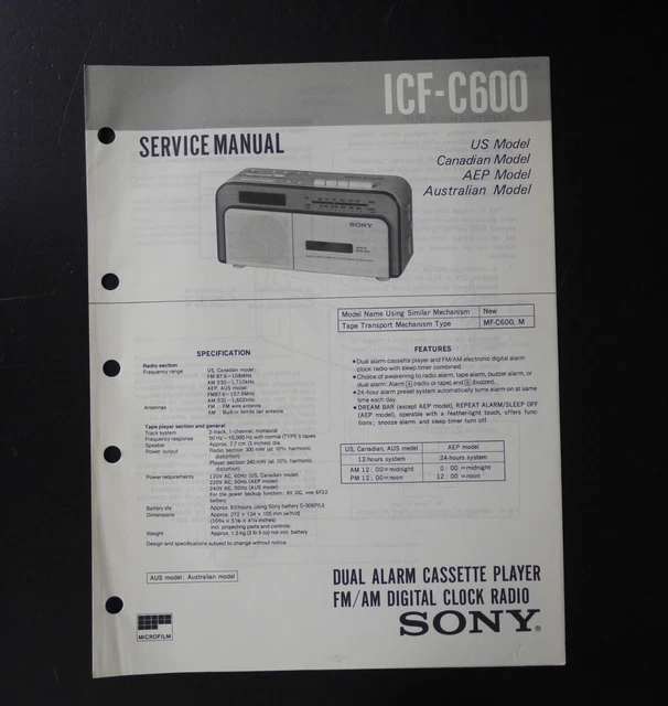 ORIGINAL SONY ICF-C600 HiFi-Clock-System Service Manual / Service ...