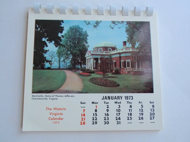 VINTAGE 1973 HISTORIC Virginia Calendar Flip Style Landmarks Natural ...