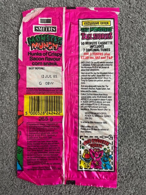 1980'S VINTAGE SMITHS Monster Munch bacon flavour empty crisp packet £9 ...