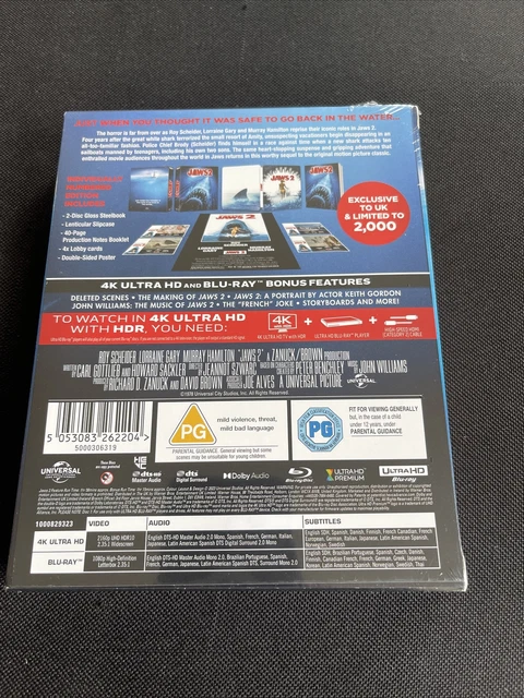 JAWS 2 - 4K Ultra UHD + Blu-ray UK STEELBOOK Limited Deluxe Edition Boxset EUR 76,32 - PicClick IT