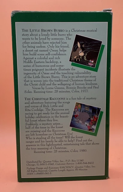 THE LITTLE BROWN Burro / The Christmas Raccoons VHS 1995 **Buy 2 Get 1 ...