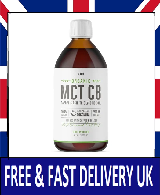 ORGANIC C8 MCT Oil - 500ml - 100% Pure Cold Pressed C8 MCT - Premium Coconut Oil £16.25 ...