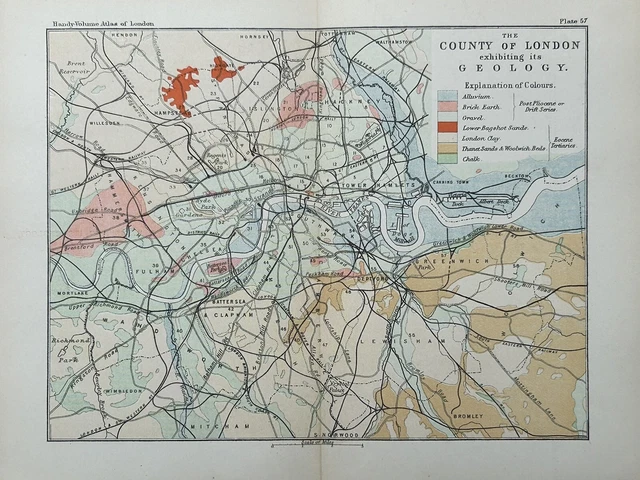 1900 GEOLOGICAL MAP Of London Original Antique Map by George Philip £24 ...