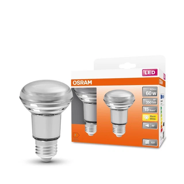 2 X OSRAM LED Verre Réflecteur R63 4,3W= 60W E27 345lm Blanc Chaud ...