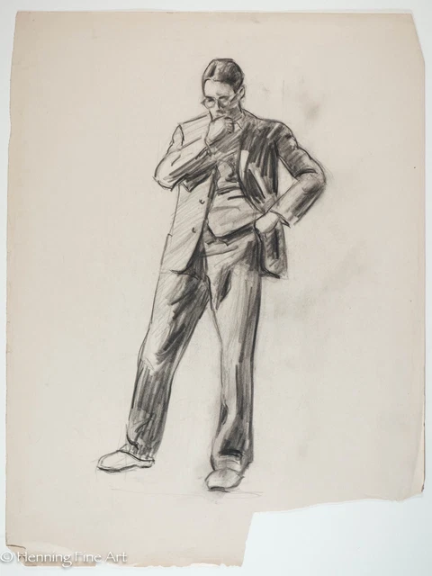 BEAUTIFUL ANTIQUE FIGURAL Drawing of Man in Suit Portrait by W ...