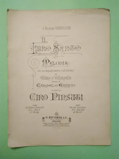 SPARTITO MUSIC SHEETIL LIBRO SANTO Ciro Pinsuti/Carmelo Errico (S1) EUR ...