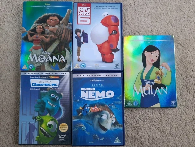 DISNEY DVD BUNDLE X5 Mulan Moana Big Hero 6 Monsters Inc Finding Nemo £ ...