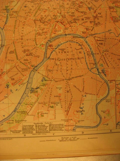 MOSCOW. ANCIENT MAP, city map from 1905 with street directory - antique ...
