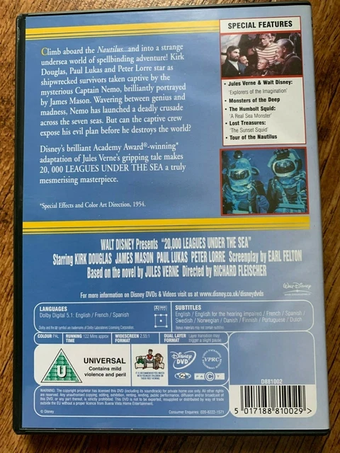20,000 LIGUES UNDER The Mer DVD 1954 Walt Disney Jules Vern Captain ...