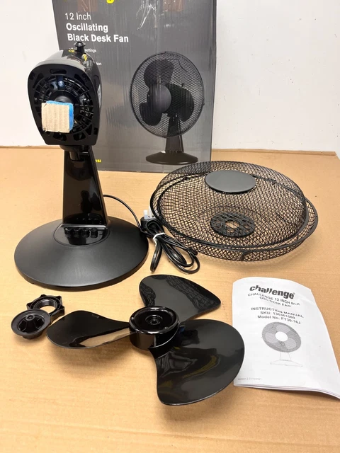 CHALLENGE 12 INCH Oscillating Desk Fan - Black OSC desk fan 3 blades ...