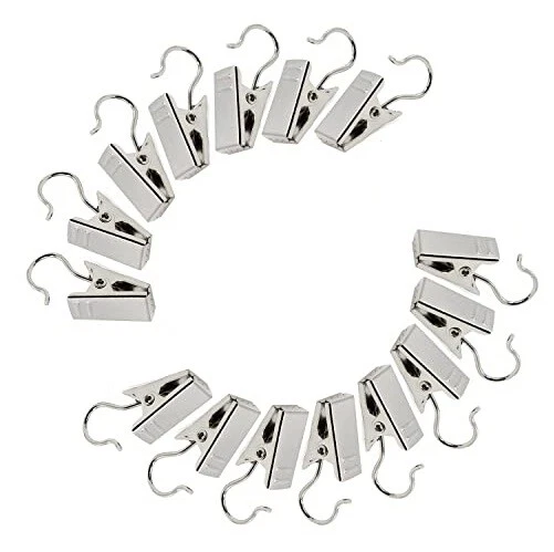 PACK OF 15 Stainless Steel Spring Loaded Metal Laundry Clothes Curtain ...