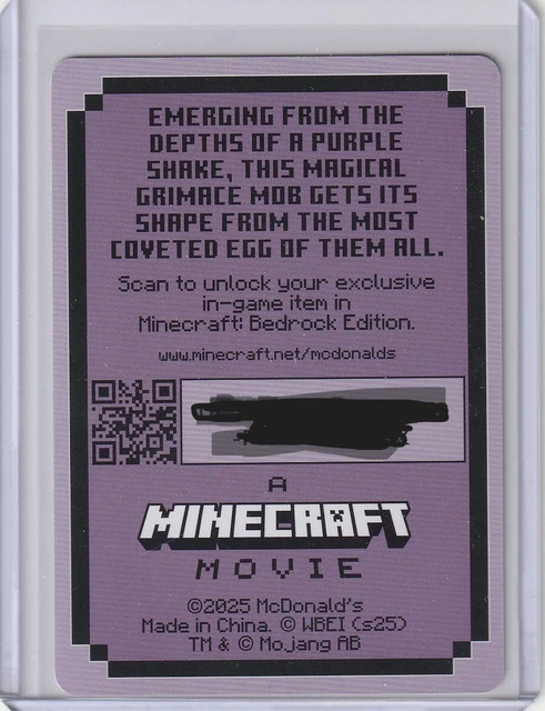 MCDONALDS MINECRAFT MOVIE 2025 Grimace Egg Card Only with Code NO TOY ...