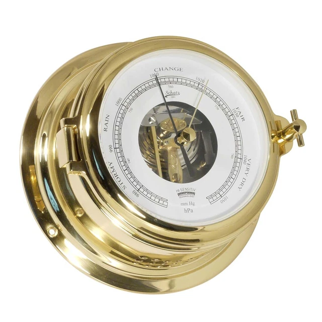 SCHATZ BAROMETER MESSING 155mm Midi offene Skala Schrift englisch 450bo ...