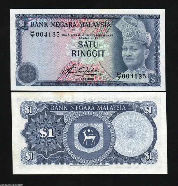 MALAYSIA 1 DOLLAR Ringgit P-13 1981 King Tiger Unc Malaya Currency Bank ...