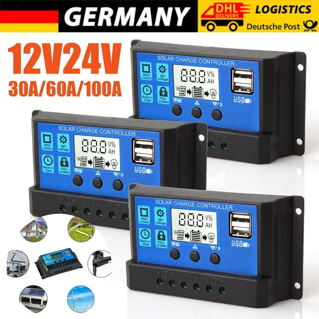 30A-100A SOLAR LADEREGLER PWM Solar Panel Controller Regulator 12V ...