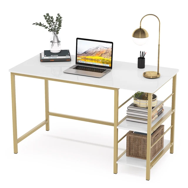 TRIBESIGNS MODERN COMPUTER Desk PC Writing Table with 2 Shelves White ...
