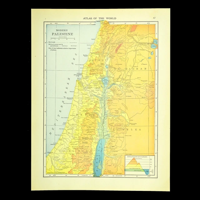 VINTAGE PALESTINE MAP Israel Topographic Modern Jerusalem Wall Art ...