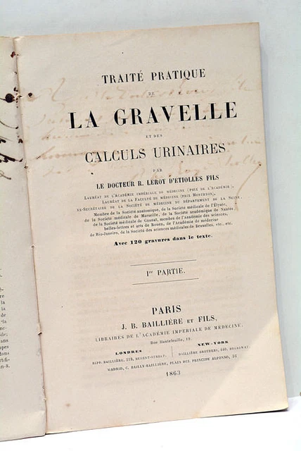 LIVRE ANCIEN MEDECINE Traité Gravelle Et Calculs Urinaires 1863 EUR 75 ...
