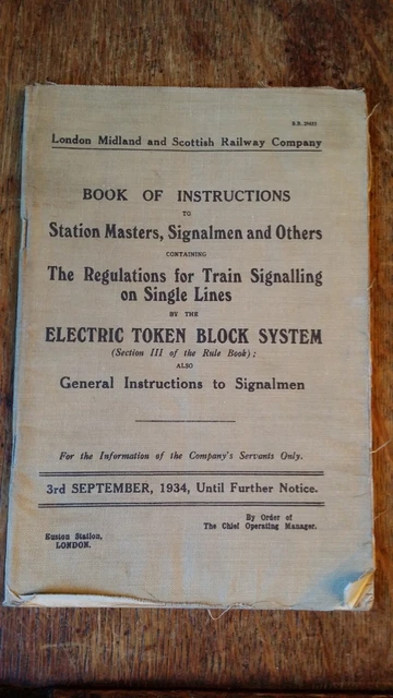 1934 LMS BOOK Instructions Station Masters Signalmen Electric Token ...