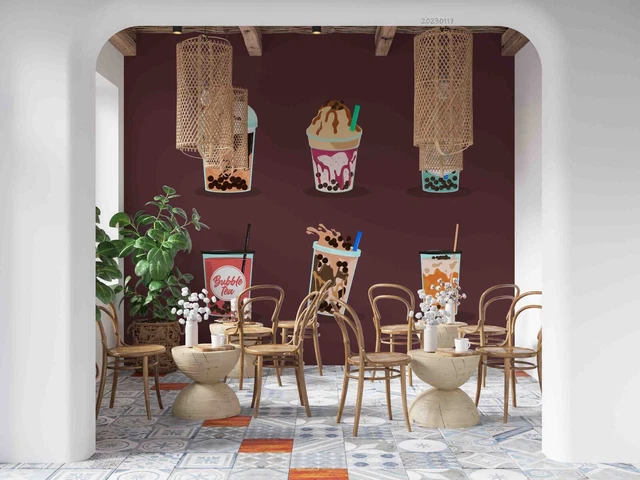 3D BUBBLE TEA Shop Background Wallpaper Wall Murals Removable Wallpaper ...