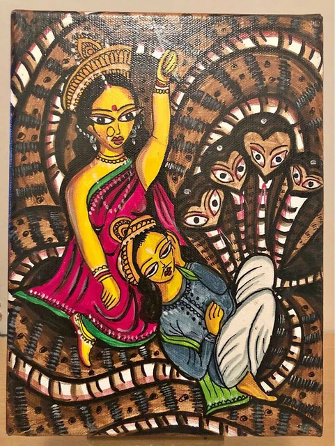 TABLEAU &INSPIRATION PATTACHITRA& -Behula avec un serpent - H24 x 17 cm ...