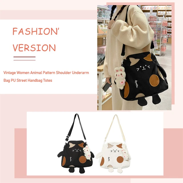 L# CUTE CAT Shape Crossbody Bag Kawaii Shoulder Bag with Pendant Nylon ...