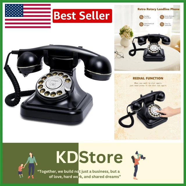 VINTAGE BLACK ROTARY Landline Phone with Mechanical Ringer & Classic ...