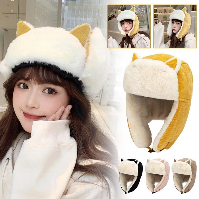 LADY GIRL EARFLAP Cap Trapper Hat Cat Ear Faux Fur Fluffy Warm ...