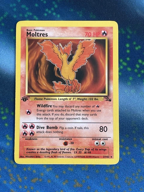 1ST EDITION POKEMON Card Moltres Fossil Rare 27/62 WOTC vintage 1999 £ ...