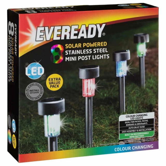 EVEREADY 8 MINI Solar Powered Stainless Steel Post LED Lights ...