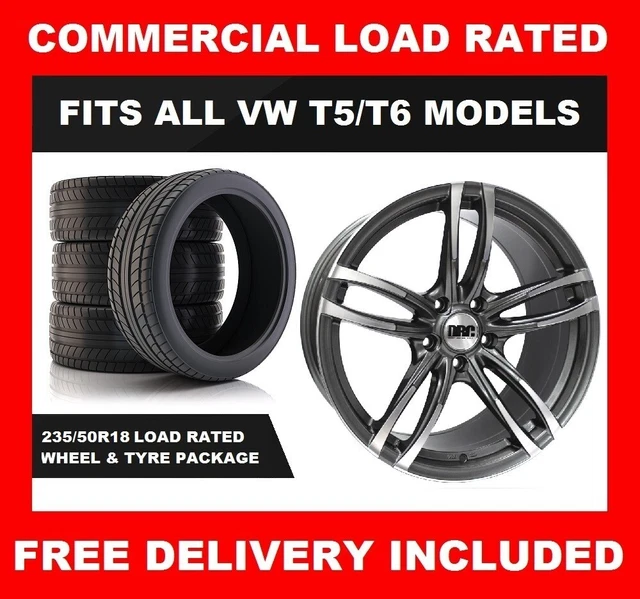 18& ALLOY WHEELS For Volkswagen T5 T6 T28 T30 T32 + 235/50/18 Tyres DMF ...