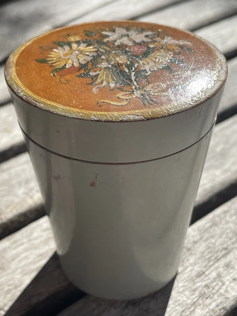 VINTAGE TURNED ROUND Treen Box Pull Off Lid, Hand Painted, Daisies ...