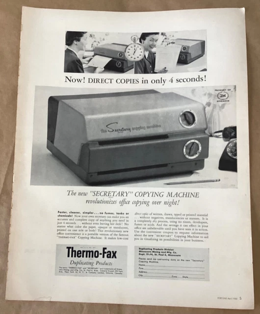 THERMO FAX PRINT ad 1955 vintage 1950s art secretary copying machine ...