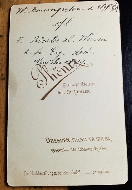 W. BAUMGARTEN 1899 als Student oder Schüler mit Mütze - Zirkel ? CDV ...