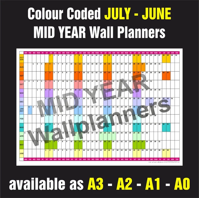 MID YEAR WALL PLANNER Organiser Event Planner July - June All Years ...