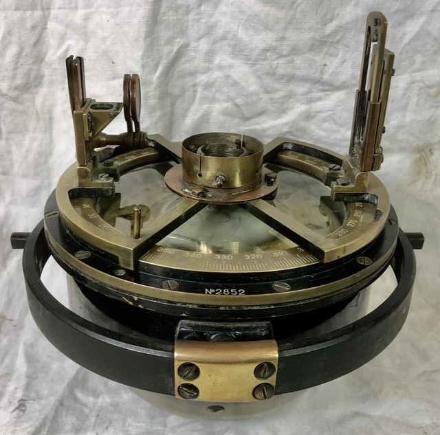VINTAGE MARITIME COMPASS With Azimuth Circle Ring, Brass, 1950's ...