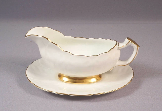 AYNSLEY GOLDEN CROCUS Gravy Boat Sauce Under Plate Bone china England ...