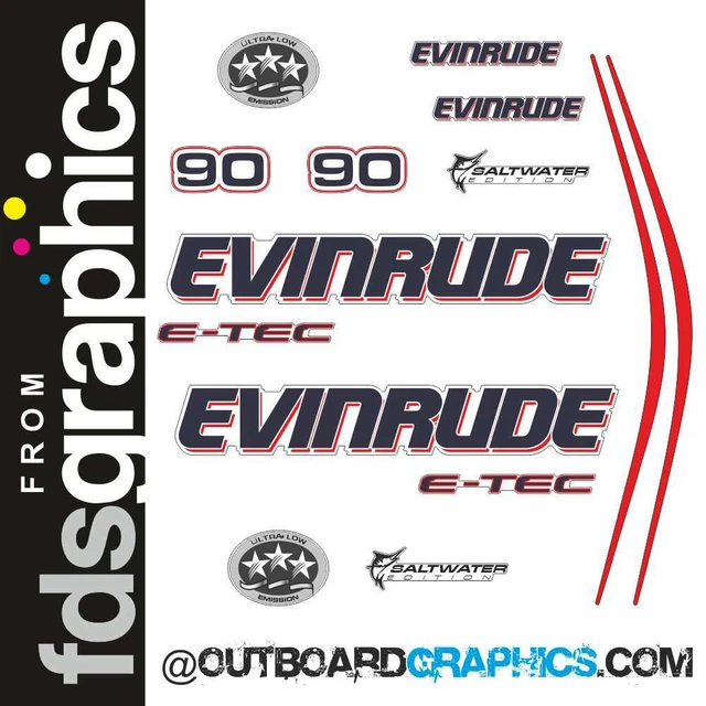 EVINRUDE 90HP ETEC / E-TEC outboard engine decals/sticker kit - white ...