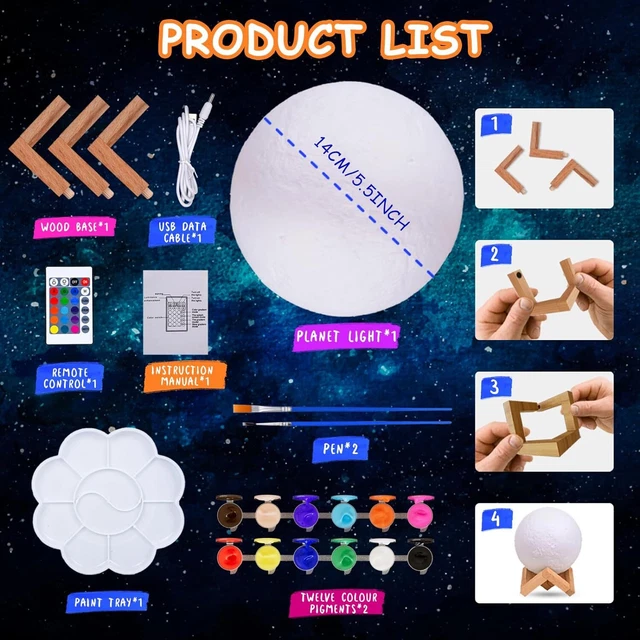 PAINT YOUR OWN Moon Lamp Kits DIY 3D Moon Night Light with Space ...