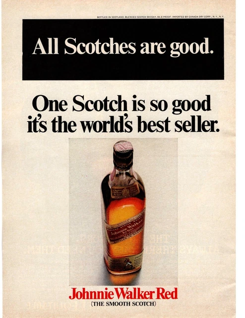 1968 JOHNNIE WALKER Red Smooth Scotch "The World's Best Selling Scotch ...